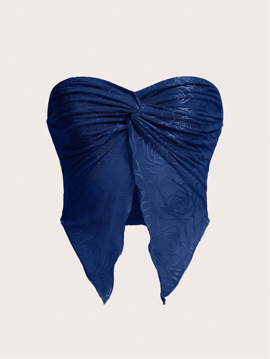 SHEIN ICON Spring Twist Front Split Hem Tube Pink Top | SHEIN USA