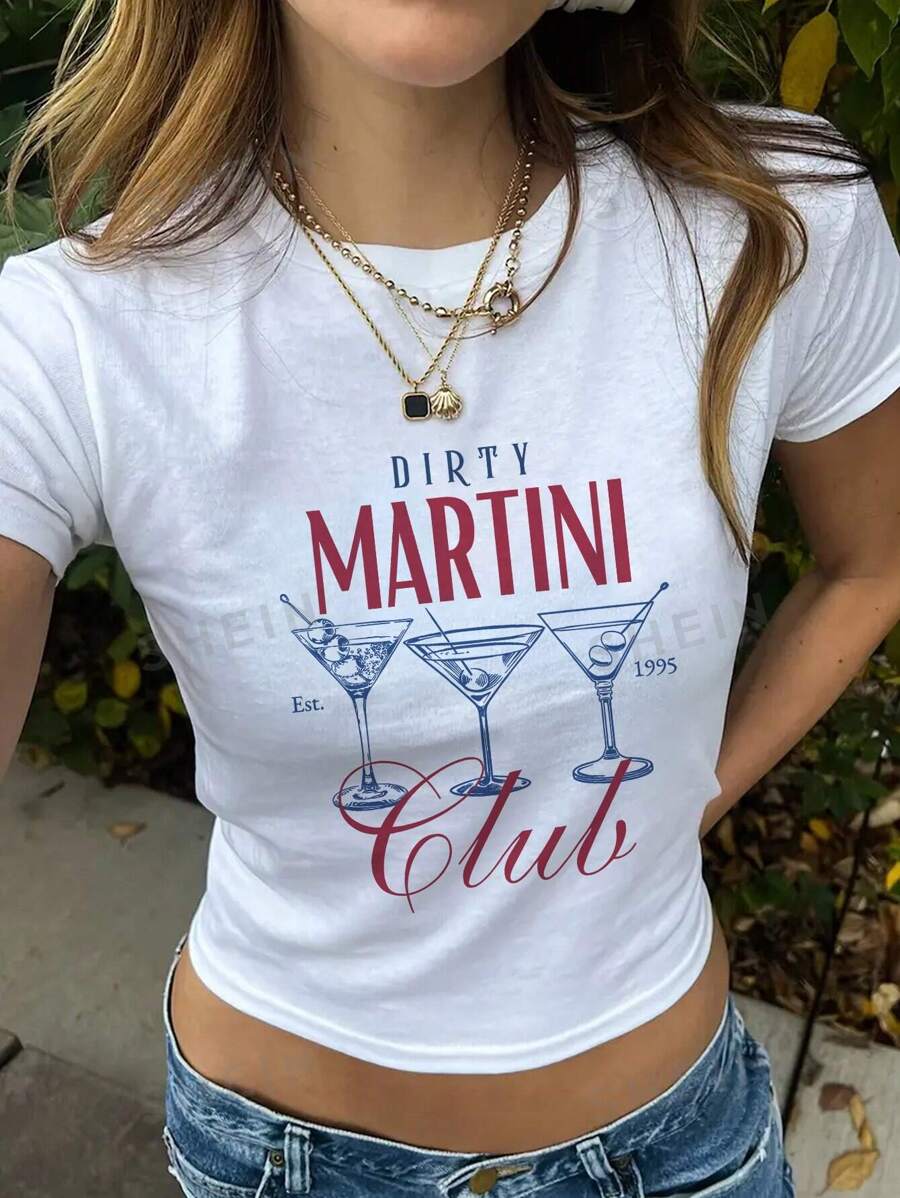 SHEIN EZwear Vintage Preppy Dirty Martini Coquette Baby T-Shirt, Tini ...