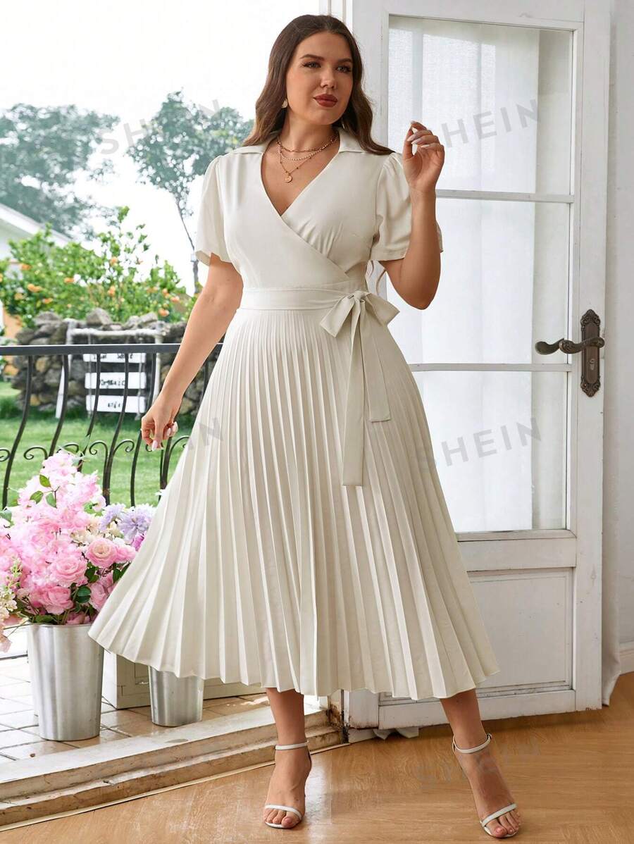 SHEIN Privé Plus Size Elegant Office Commute Formal Dress With Pleats, Long And Slim Fit | SHEIN USA