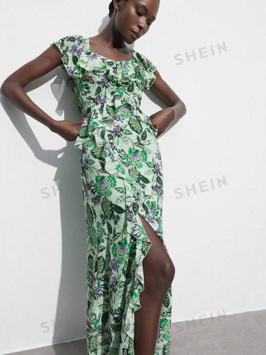 SHEIN Maija Vestido de Férias de Verão Feminino em Estilo Havaiano Francês dos Anos 70, com ...