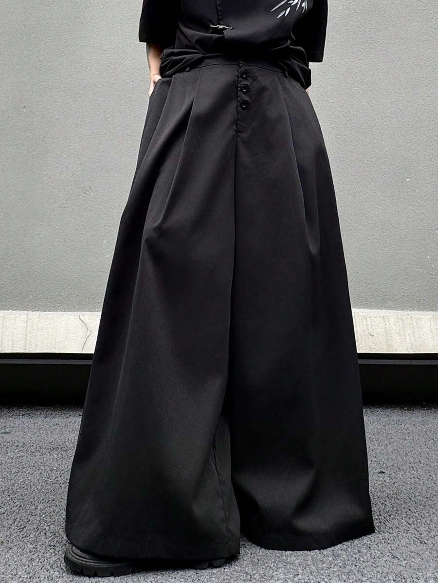 Manfinity Roghcode Men's Solid Color Simple And Daily Style Wide-Legged ...