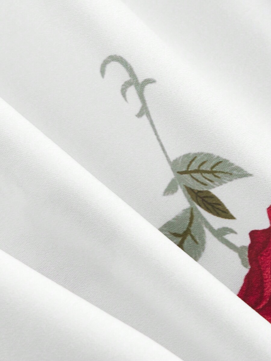 SHEIN MOD White Base Rose Flower Puff Sleeve Empire Waist Fairy Midi ...