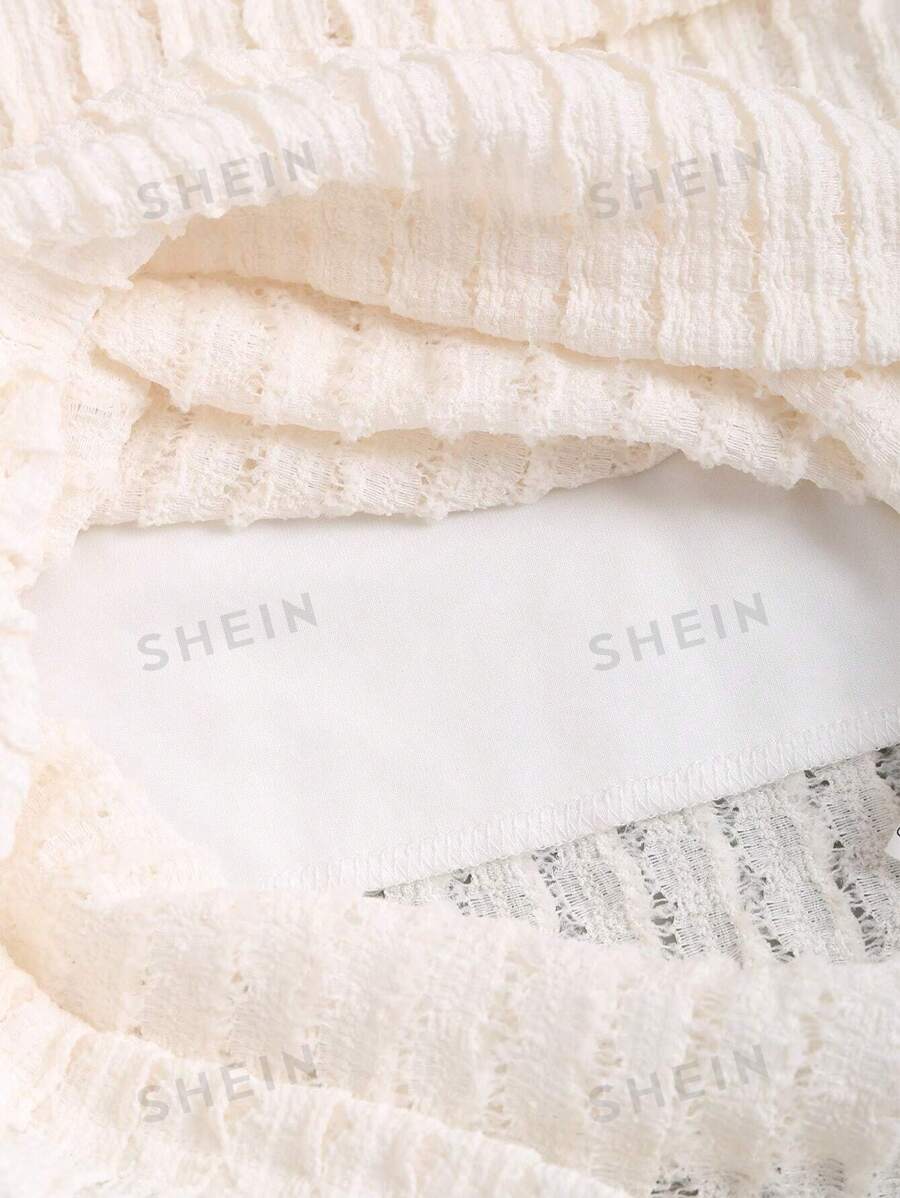 SHEIN EZwear Solid Textured Fabric Off-Shoulder Summer Fashion Top ...