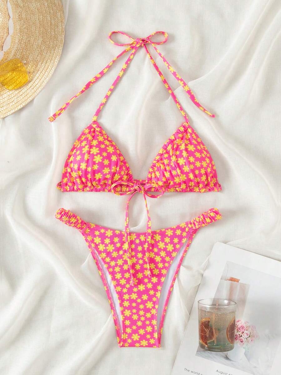 Womens Summer Beach Floral Halter Neck Tie Sexy Bikini Set Shein Eur 0121