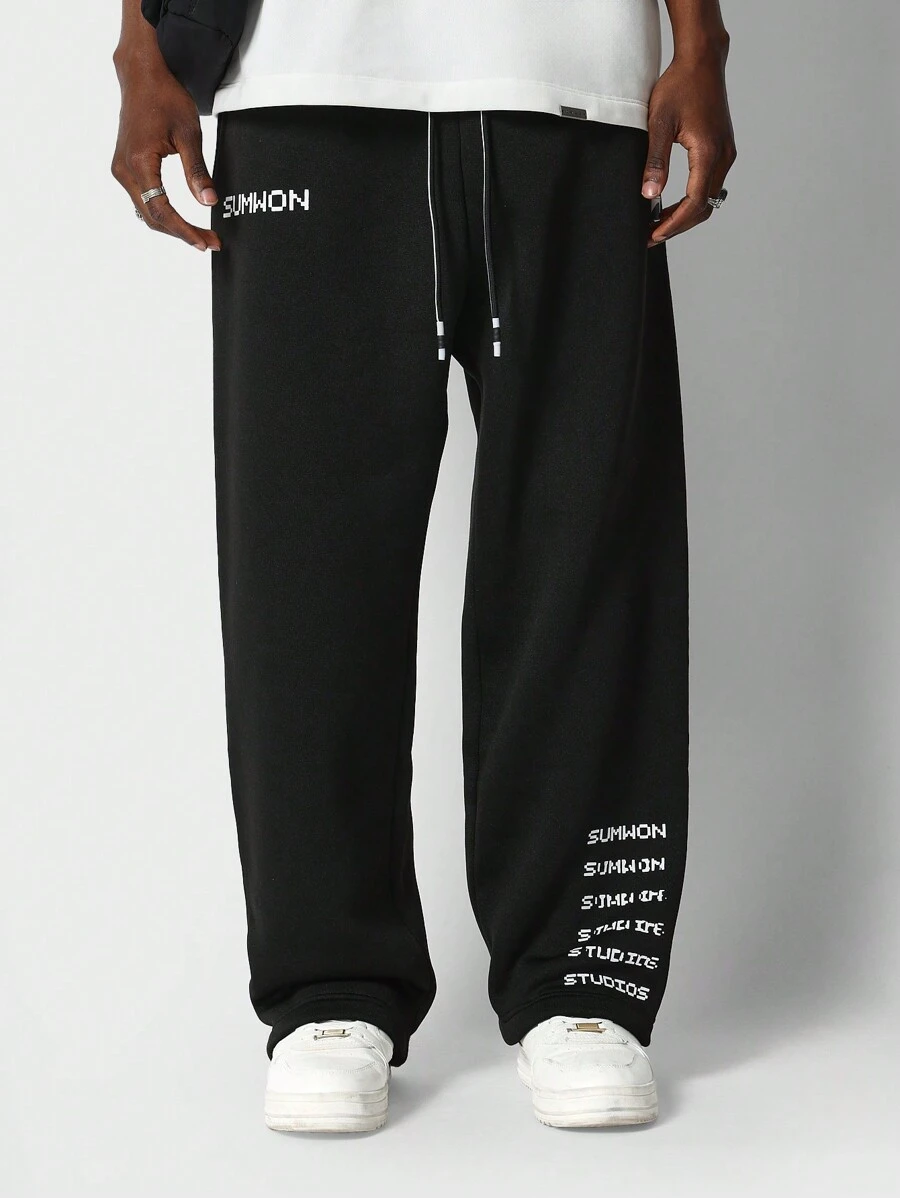 SUMWON Loose Fit Baggy Drop Crotch Jogger Pants With Front Pixel ...