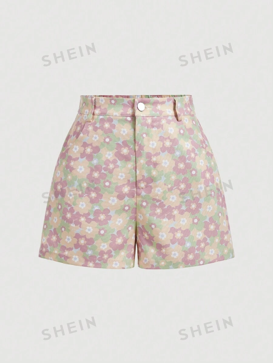 SHEIN MOD Pink Floral Print Cute Summer Vacation Shorts For Women, Country Style | SHEIN USA