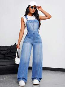 SHEIN EZwear Women's Casual Denim Overalls, Spring/Summer | SHEIN USA