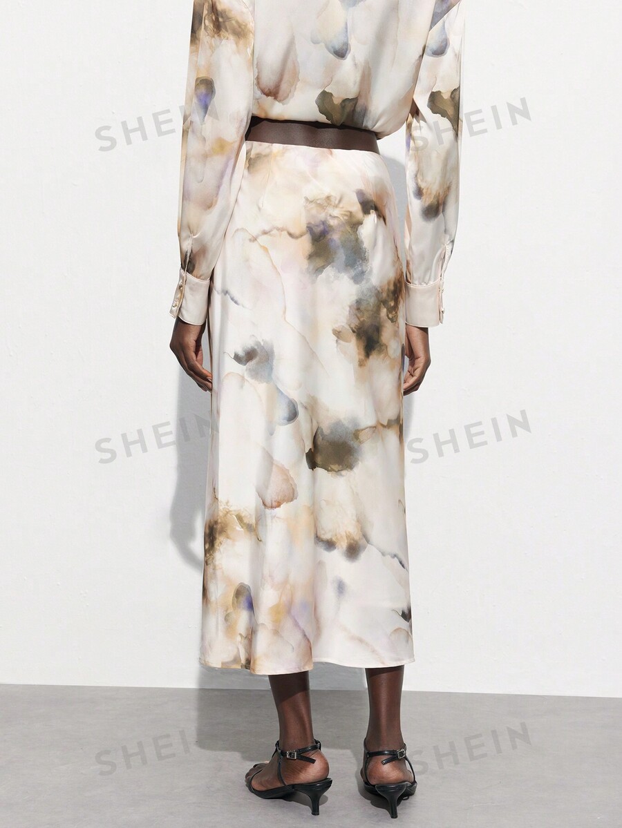 SHEIN Maija 70s Women's Tie-Dye Printed Elegant Skirt With Fish Tail ...