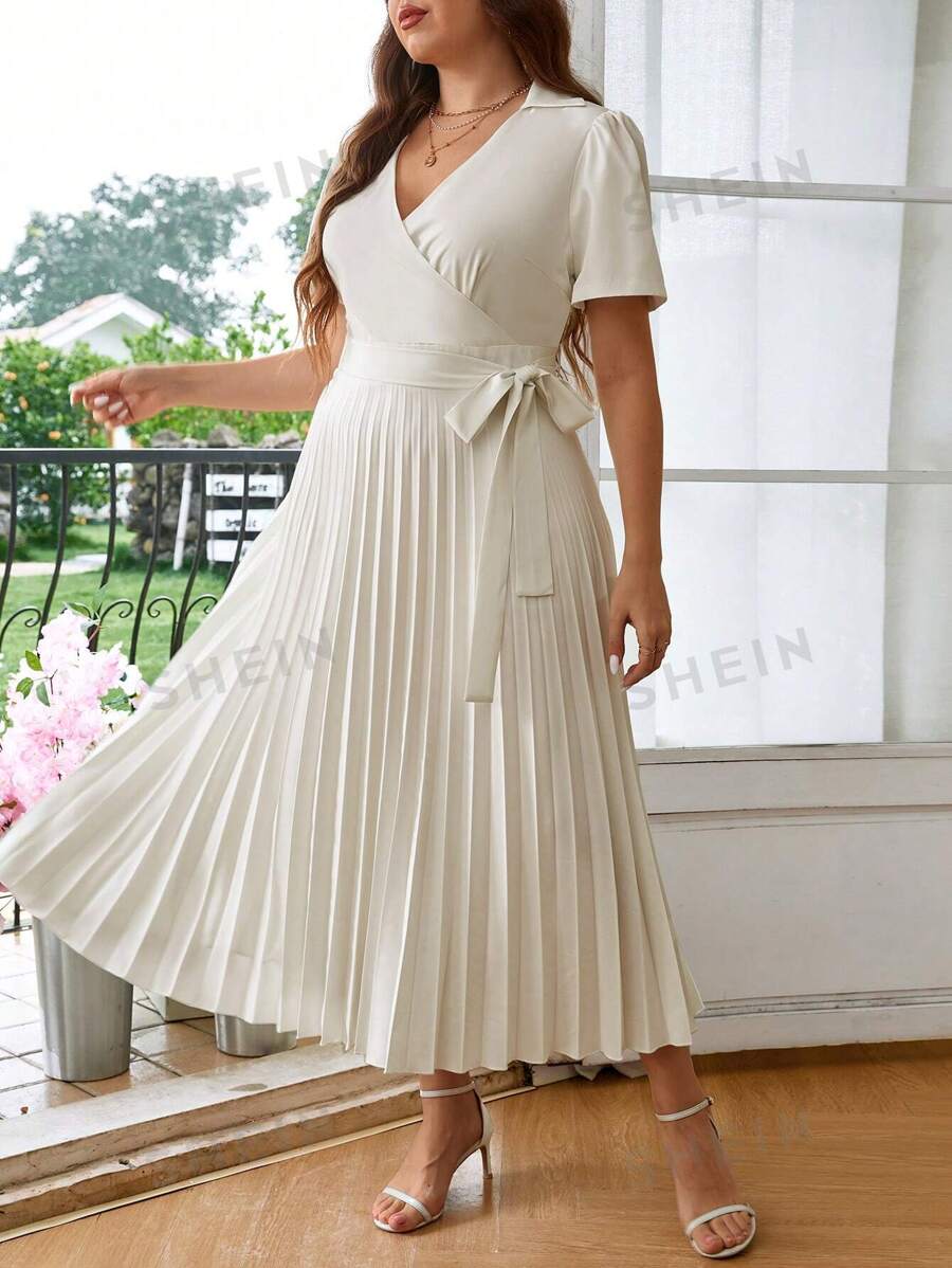 SHEIN Privé Plus Size Elegant Office Commute Formal Dress With Pleats, Long And Slim Fit | SHEIN UK