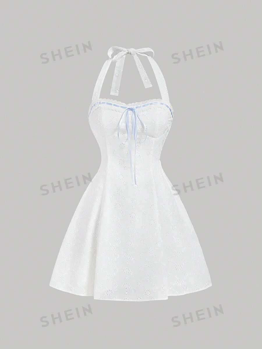 SHEIN MOD Countryside Music Festival White Lace Halter Mini Dress,Party ...
