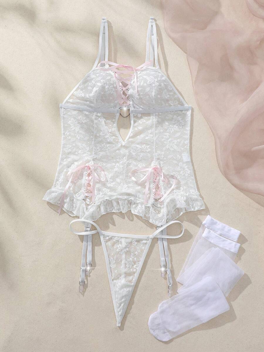 SHEIN Women's Lace Splice Strappy Sexy Lingerie Dress | SHEIN UK