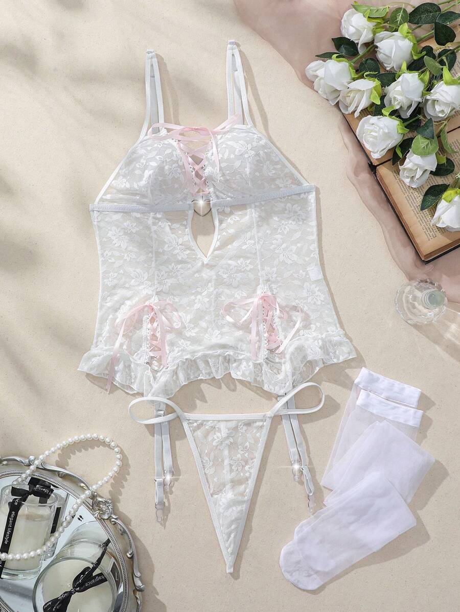 SHEIN Women's Lace Splice Strappy Sexy Lingerie Dress | SHEIN UK