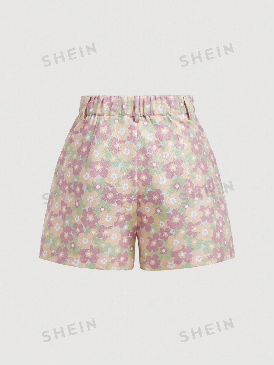 SHEIN MOD Pink Floral Print Cute Summer Vacation Shorts For Women, Country Style | SHEIN USA