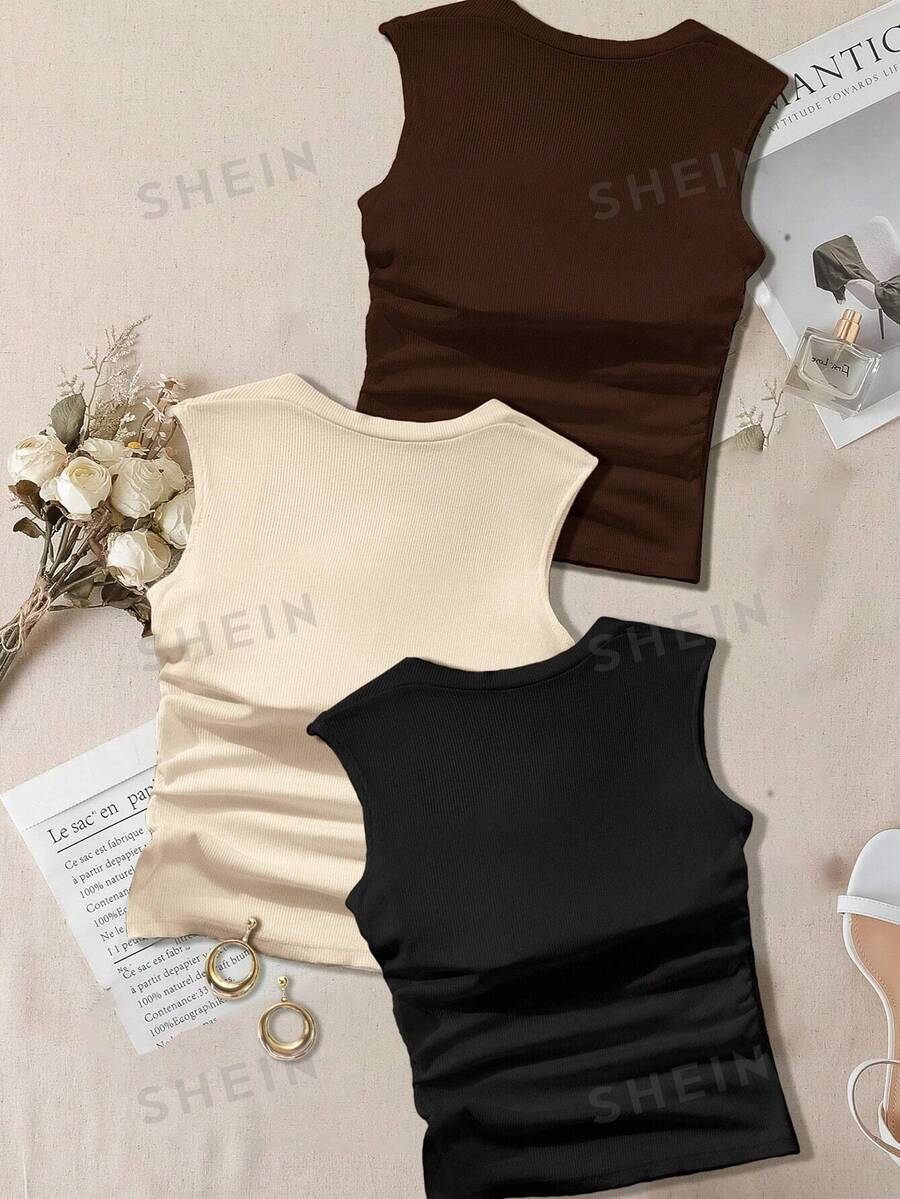 SHEIN EZwear 3pcs/Pack Padded Square Neck Bra-Free Slim-Fit Women's ...