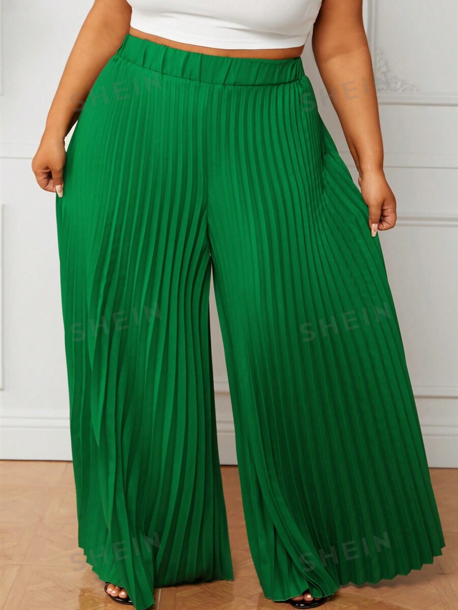 SHEIN CURVE+ Pantalones palazzo plisados elegantes de talla grande en ...