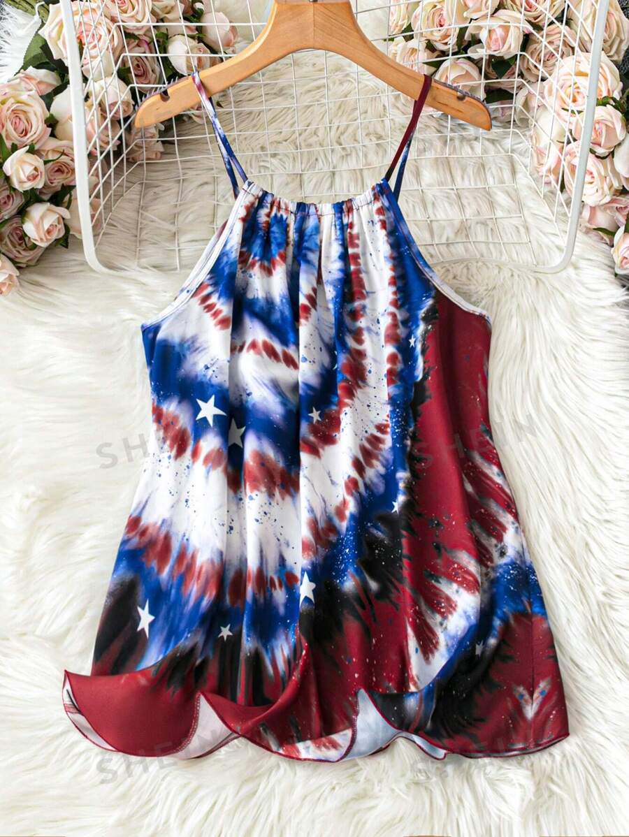 SHEIN LUNE 4th Of July Plus Size Women's Tie-Dyed Printed Casual ...