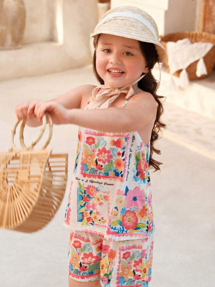 SHEIN Young Girl 2pcs Colorful Flower Patterned Vacation Set For Sunny ...