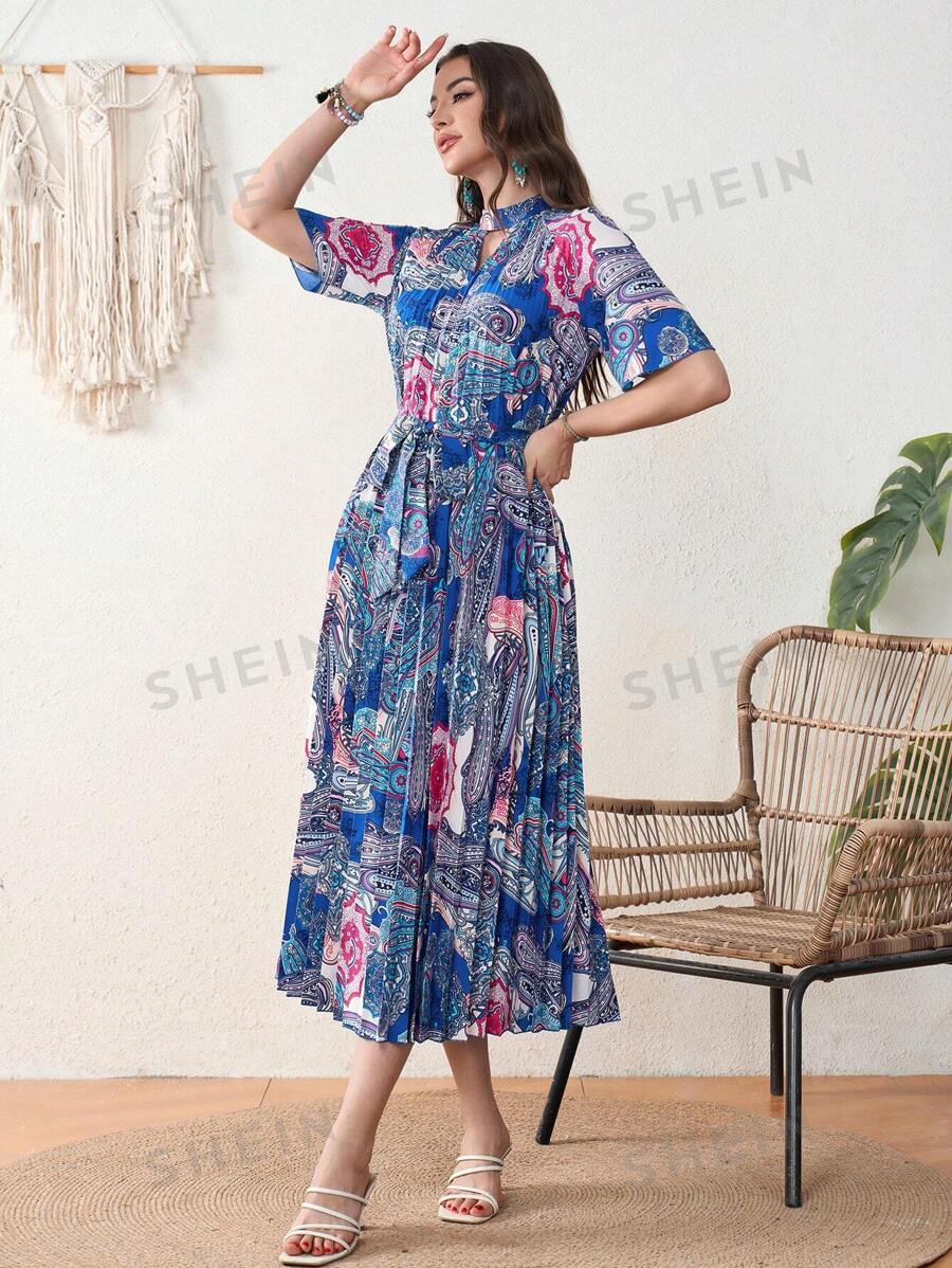 SHEIN Mulvari Vestido de verano de manga corta con cuello de cerradura ...