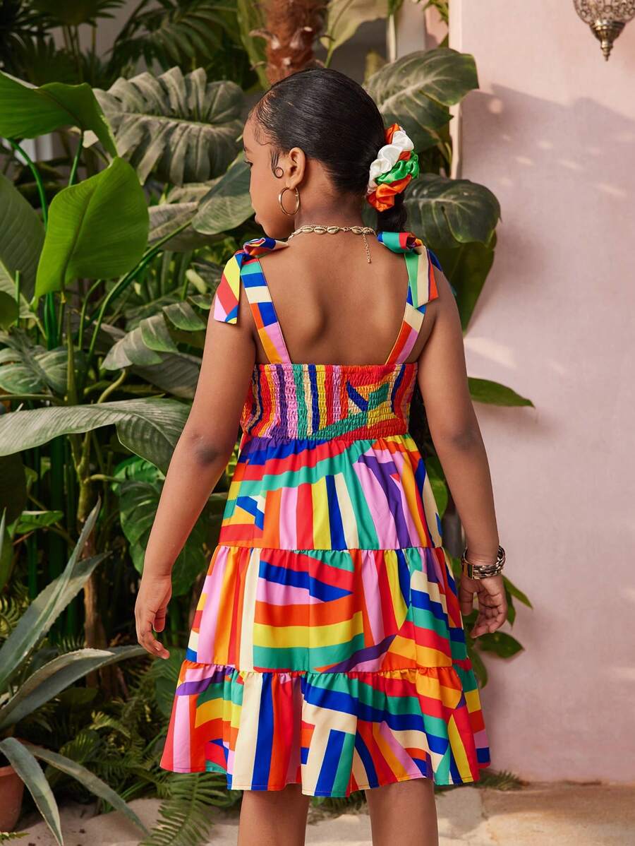 SHEIN Tween Girl Rainbow Pattern Woven Casual Sundress, Spring/Summer ...