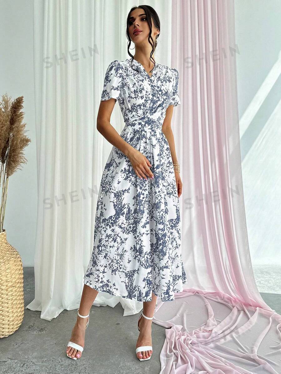 SHEIN Privé Vestido de línea A con pliegues en el pecho y la cintura para mujeres, ideal para ...