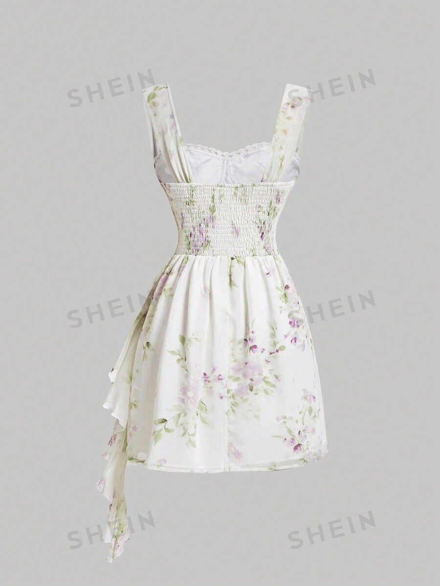 SHEIN MOD White Background Romantic Floral Printed Ballet & Shell ...