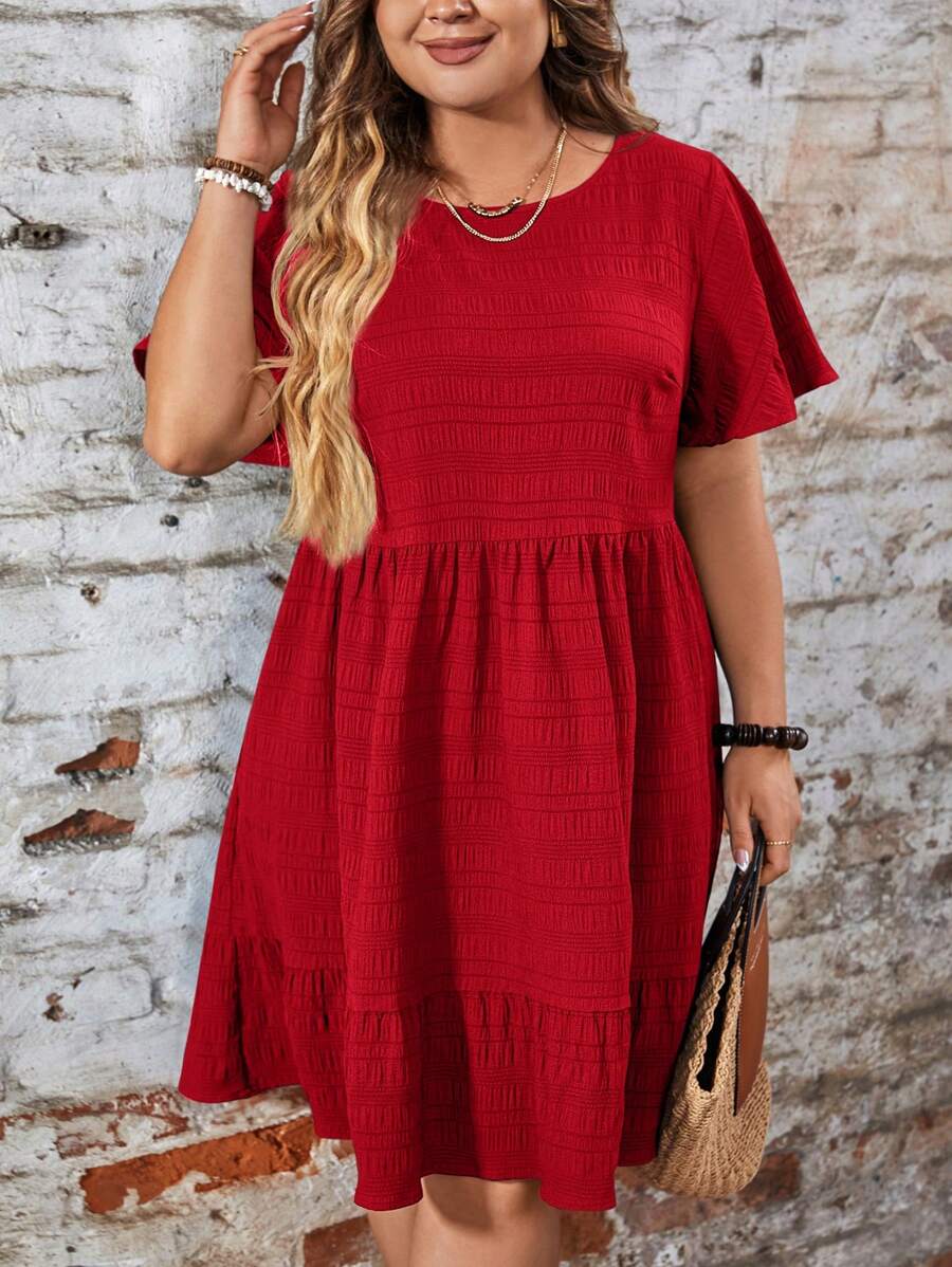 SHEIN CURVE+ Plus Size Red Peter Pan Collar Dress, Elegant For ...