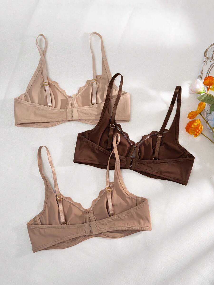 Shein Underwear&Sleepwear Basics 3pcs Seamless Scallop Trim Backless ...