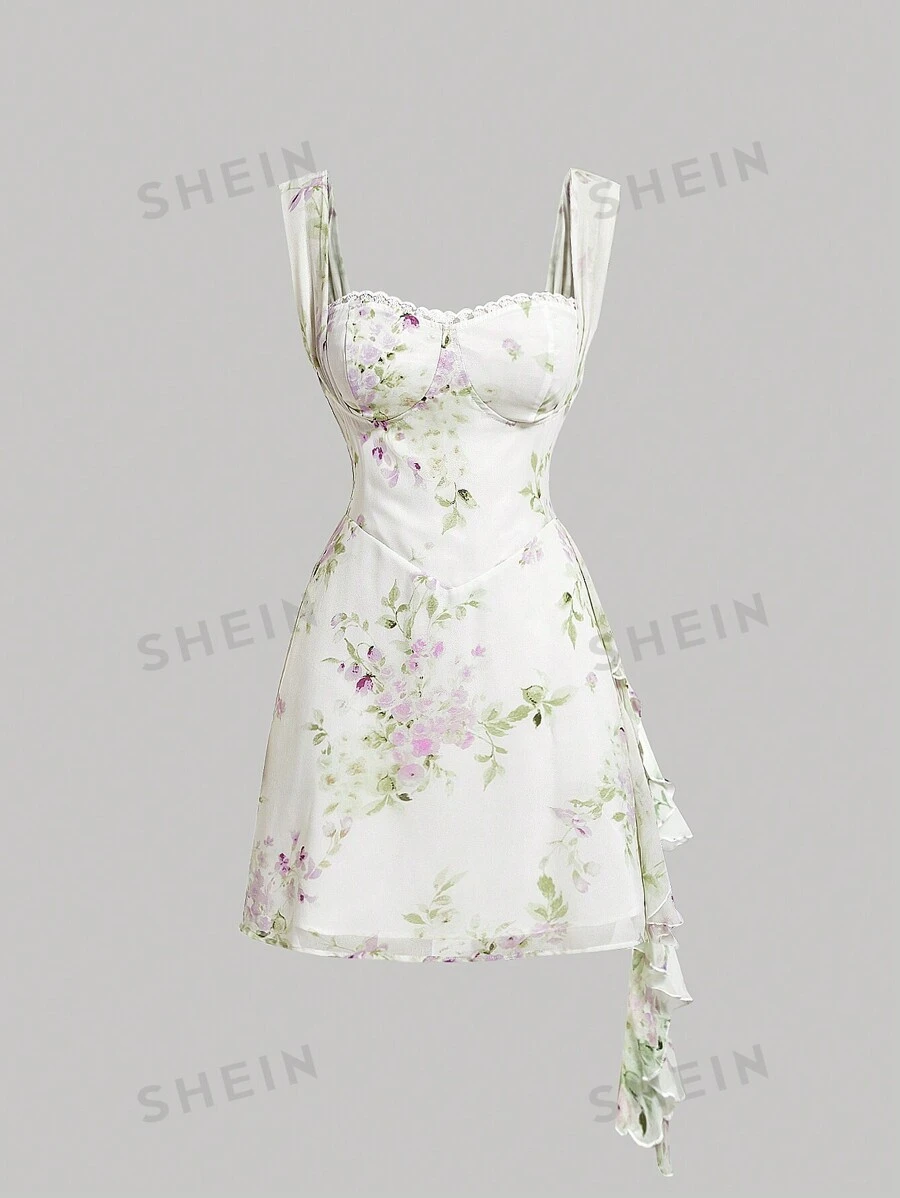 SHEIN MOD White Background Romantic Floral Printed Ballet & Shell ...