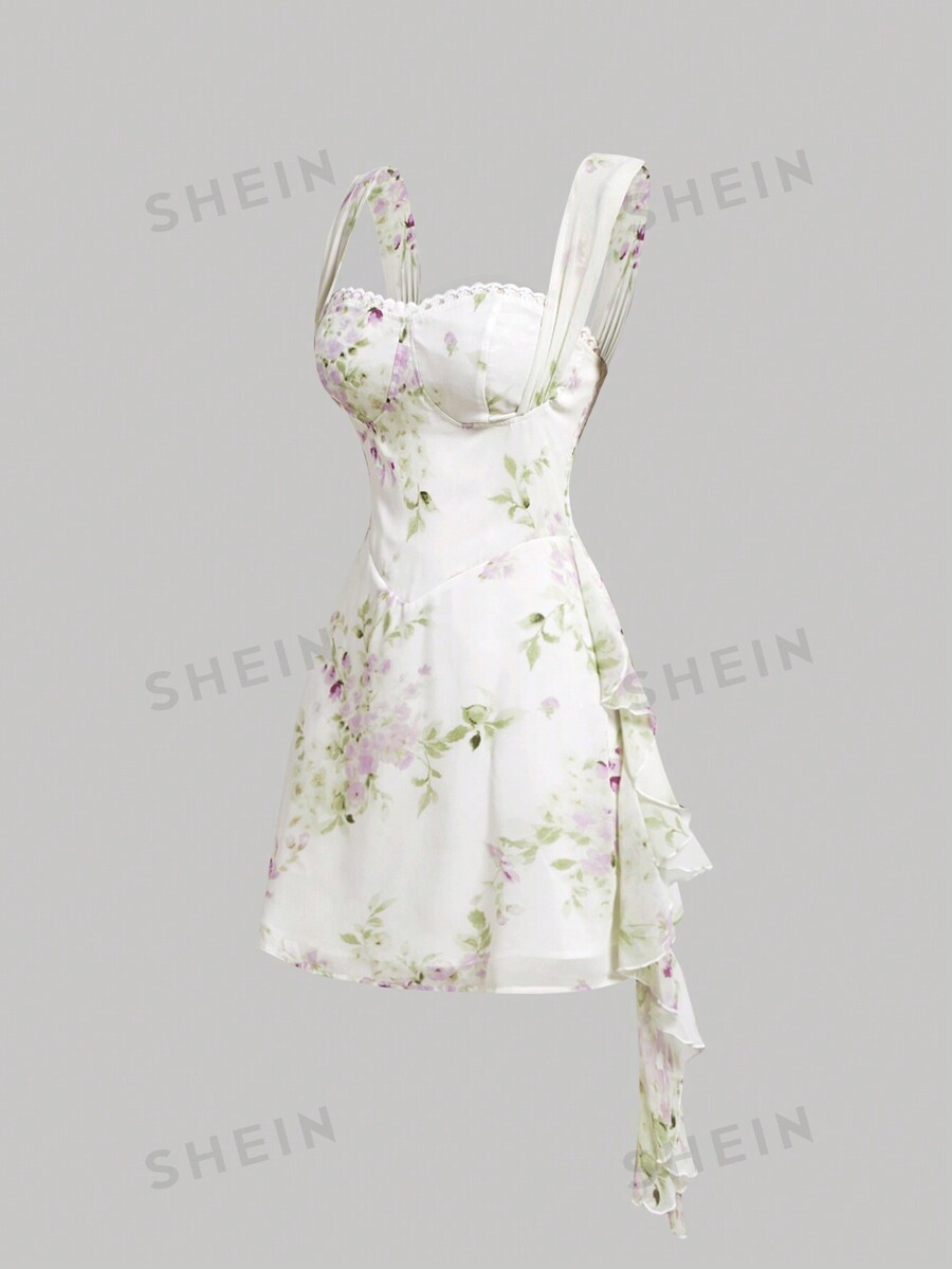 SHEIN MOD White Background Romantic Floral Printed Ballet & Shell ...