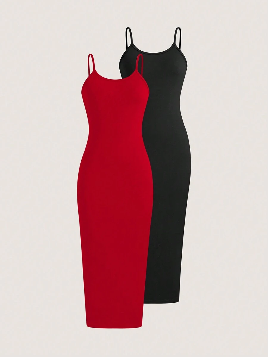 Flirla Solid Color Tight-Fit Spaghetti Strap Holiday Dress Maxi Women ...