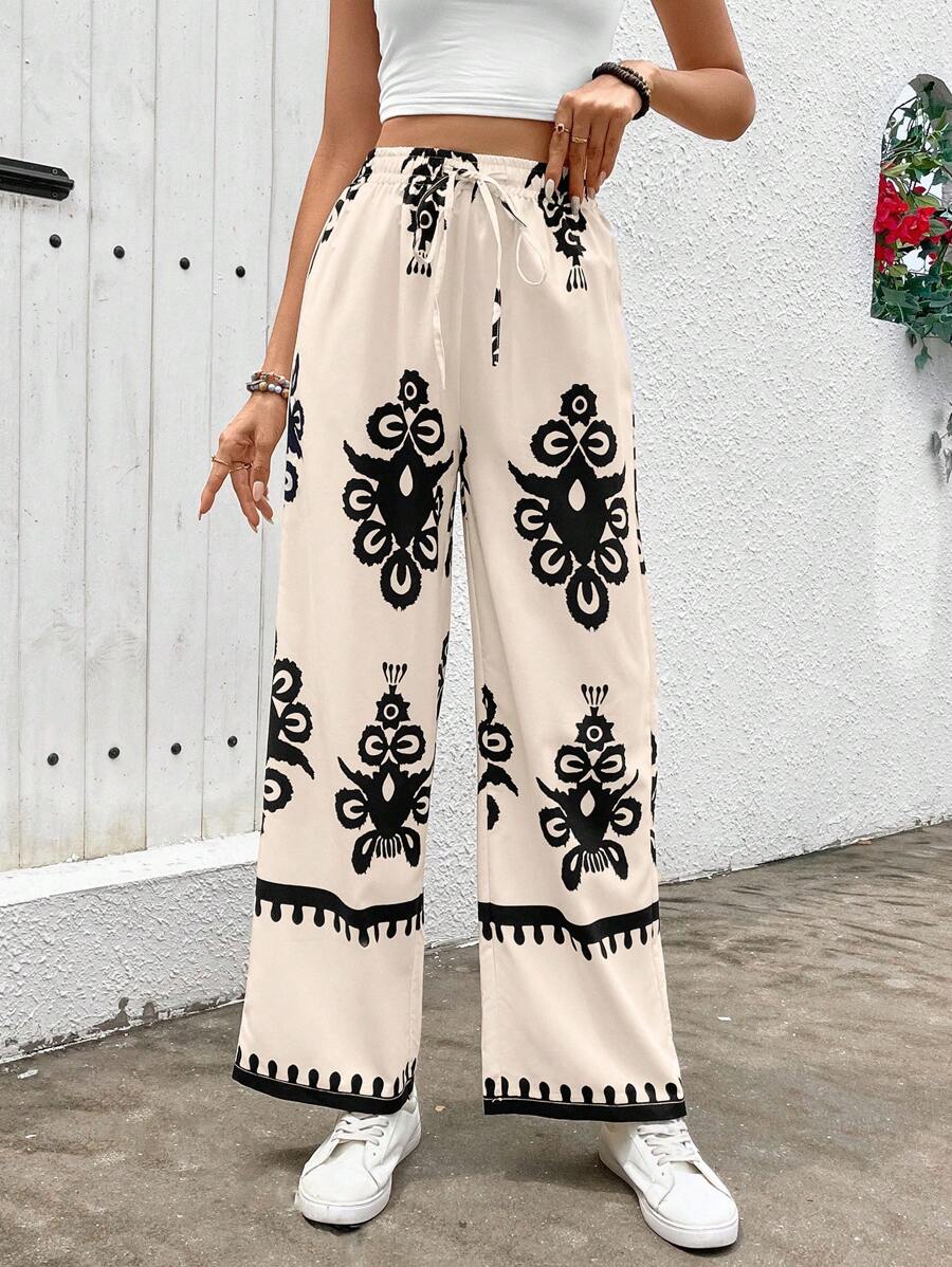 SHEIN Frenchy Vollständig bedruckte Freizeithose für Frauen mit ...