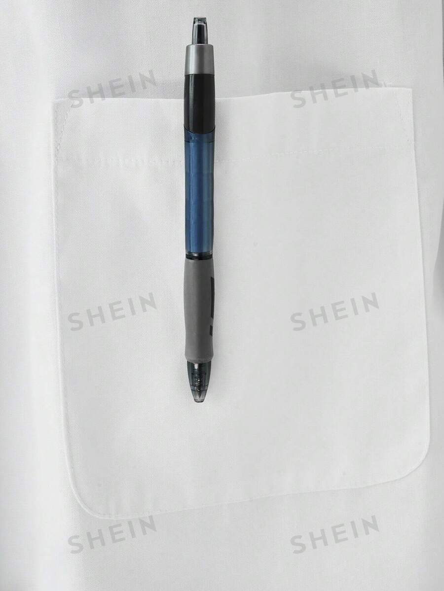 SHEIN Mulvari Open-Front Collared Lab Coat With Elastic Cuffs And ...