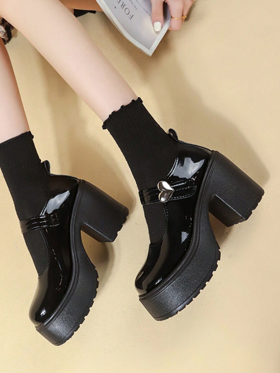 ROMWE Goth Scarpe stringate alla moda Mary Jane a tacchi alti in stile francese da donna, nuova ...