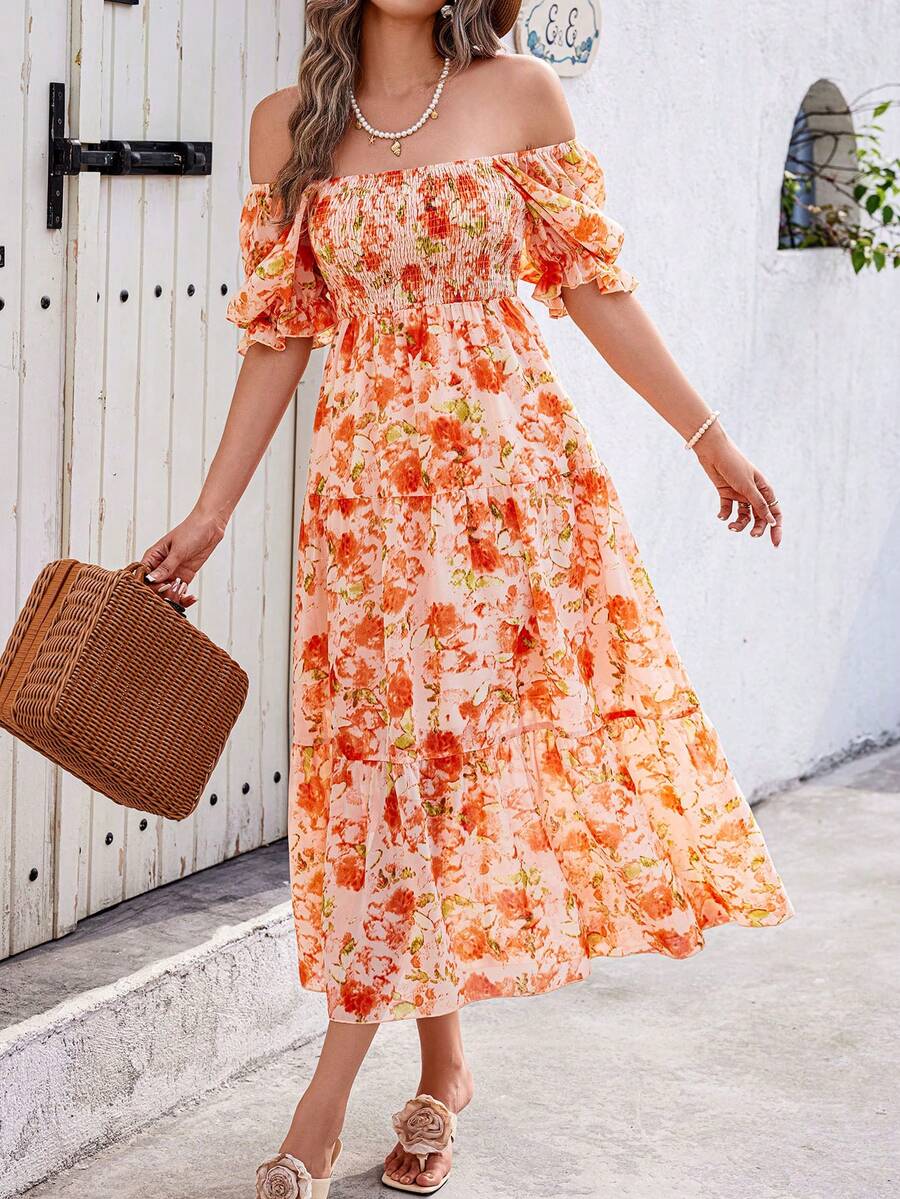 SHEIN Clasi Women's Flattering Puff Sleeve Dress With Random Print ...