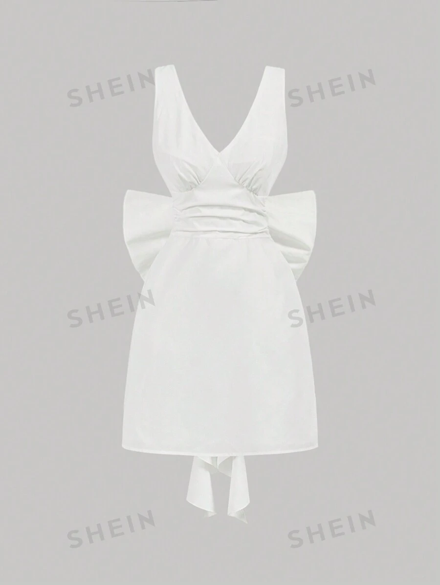 SHEIN MOD White Backless Dress With Oversized Bow, Perfect For Summer ...