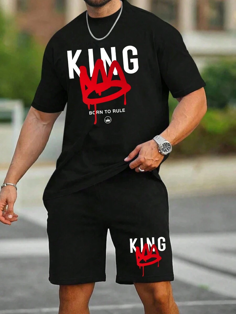 Manfinity Homme Men's Fashionable King Printed Short Sleeve T-Shirt And ...