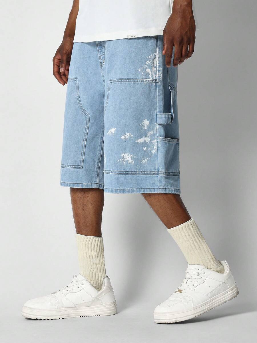 SUMWON Denim Carpenter Jorts With Paint Print | SHEIN USA