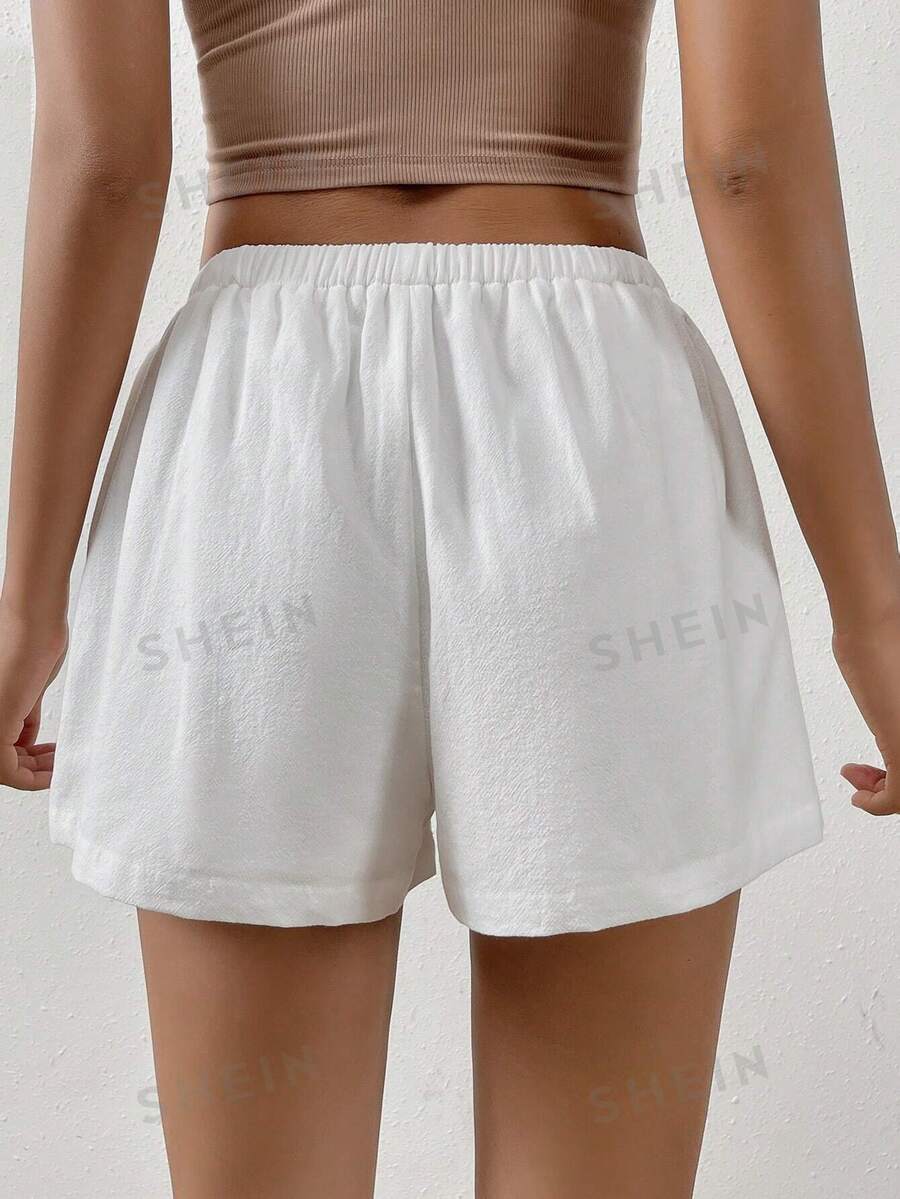 SHEIN EZwear Solid Knot Front Florida Shorts | SHEIN UK
