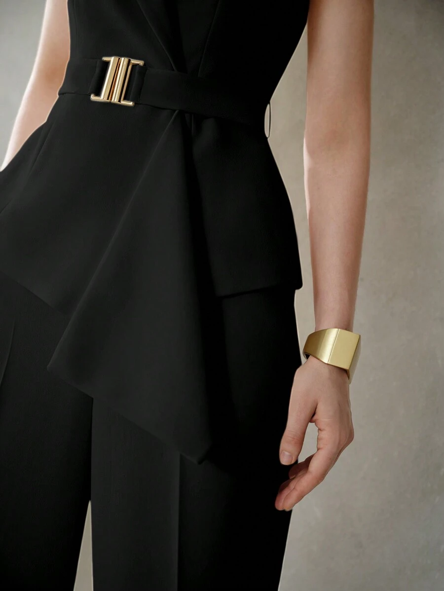 MOTF PREMIUM SOLID PEAK COLLAR BELTED WAISTCOAT | SHEIN USA