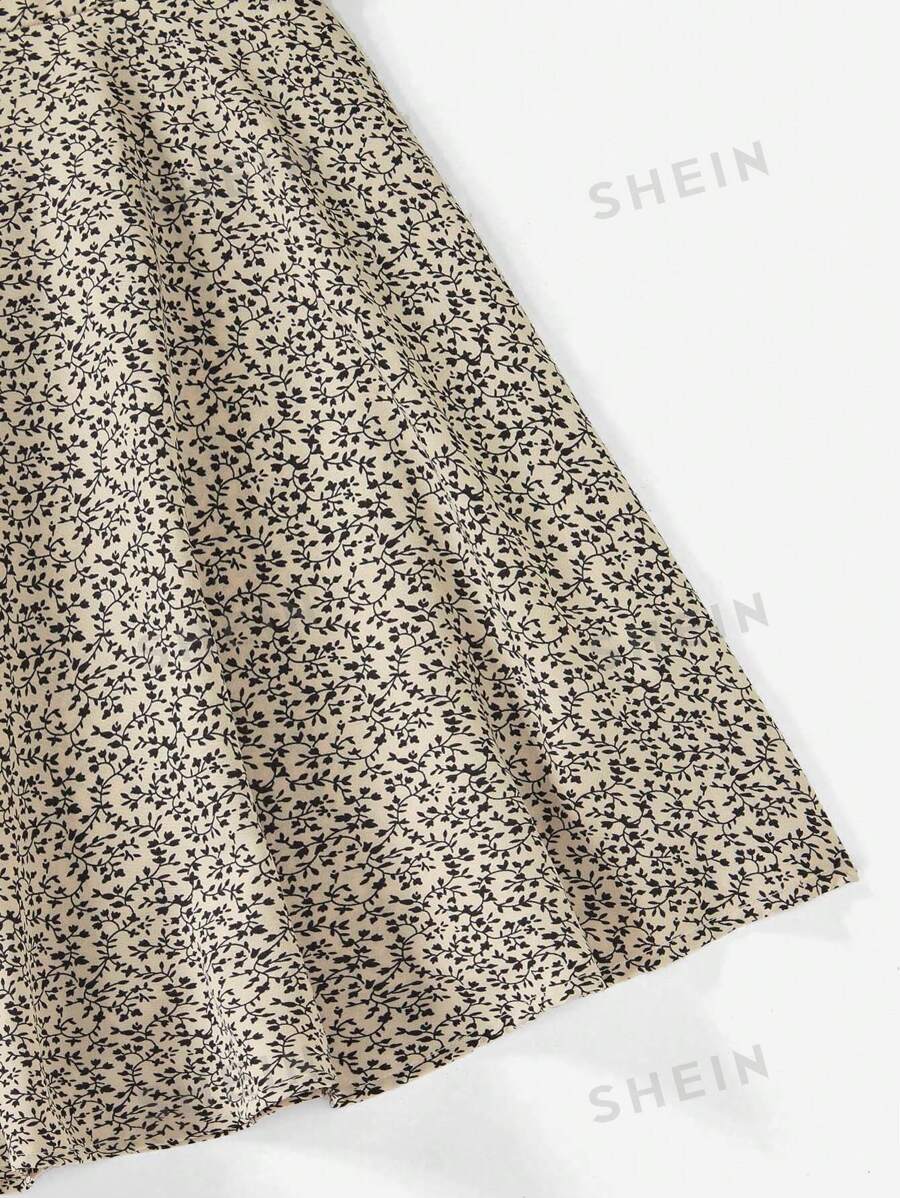 Shein Wywh فستان صيفي بدون أكمام مصمم بتصميم محبوك بتفاصيل ثنيات وطبعات