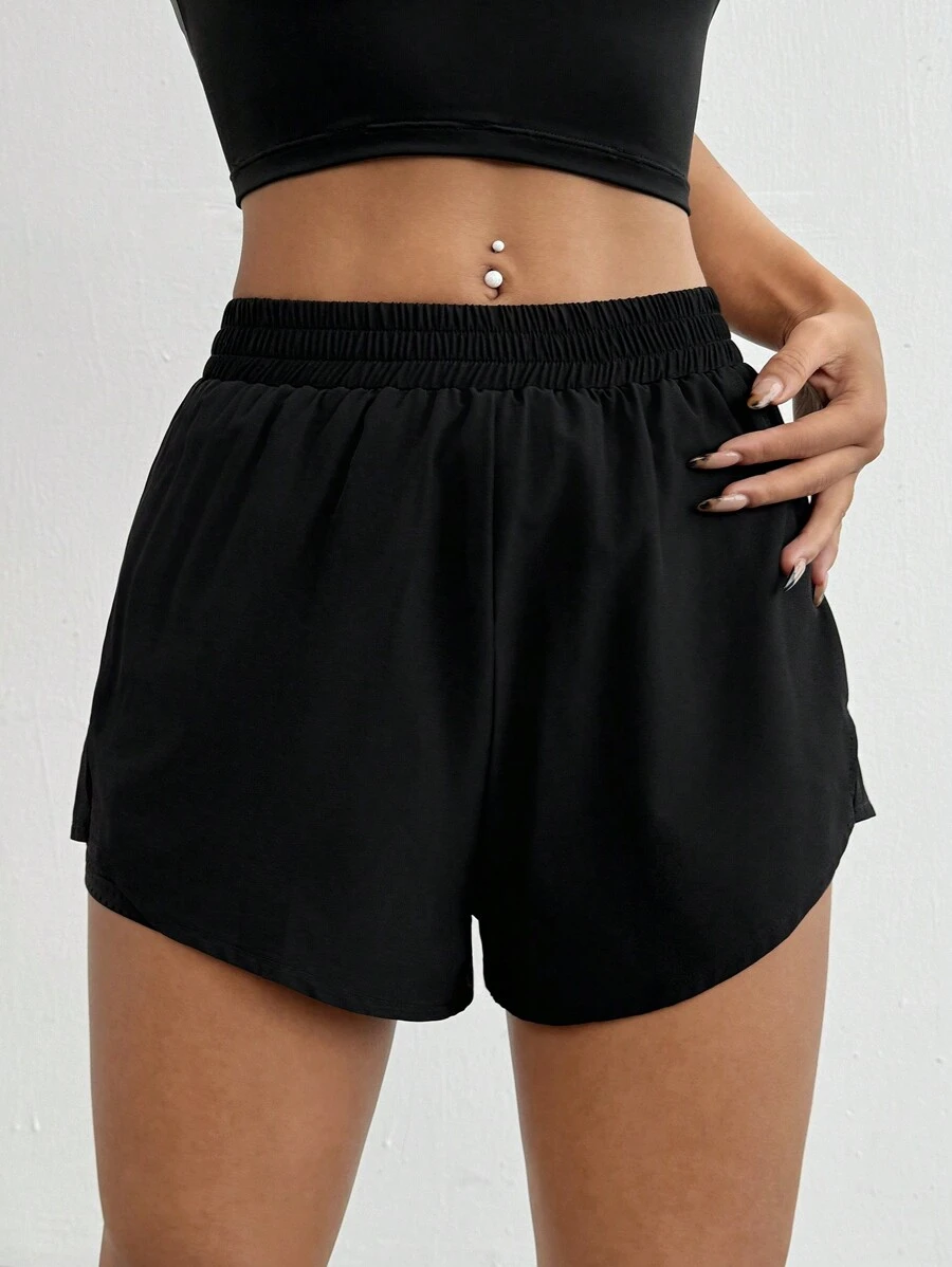 SHEIN Sports Multi-Layered Waistband Mesh Panel Insert Lined Athletic ...