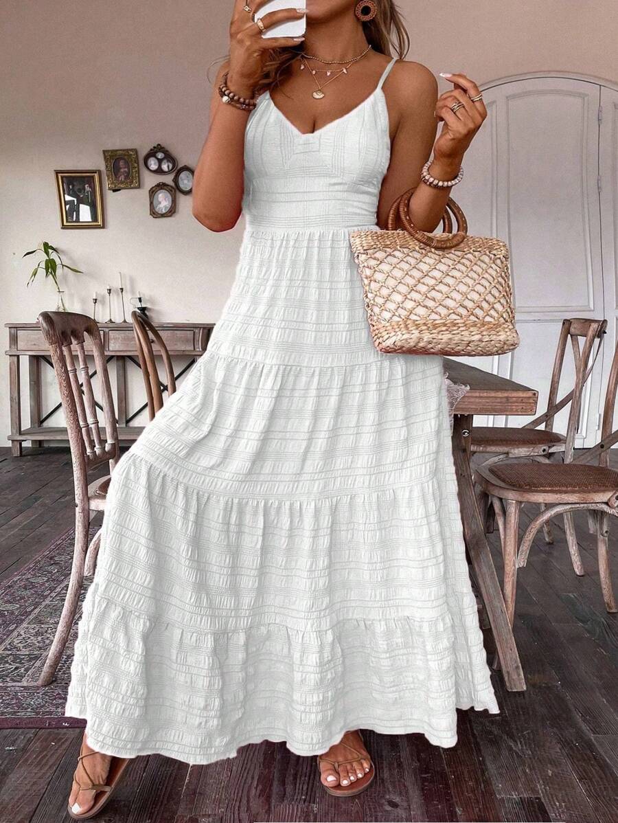 SHEIN Franclia Plus Size Women Summer Solid Color Multi-Layer Ruffled ...