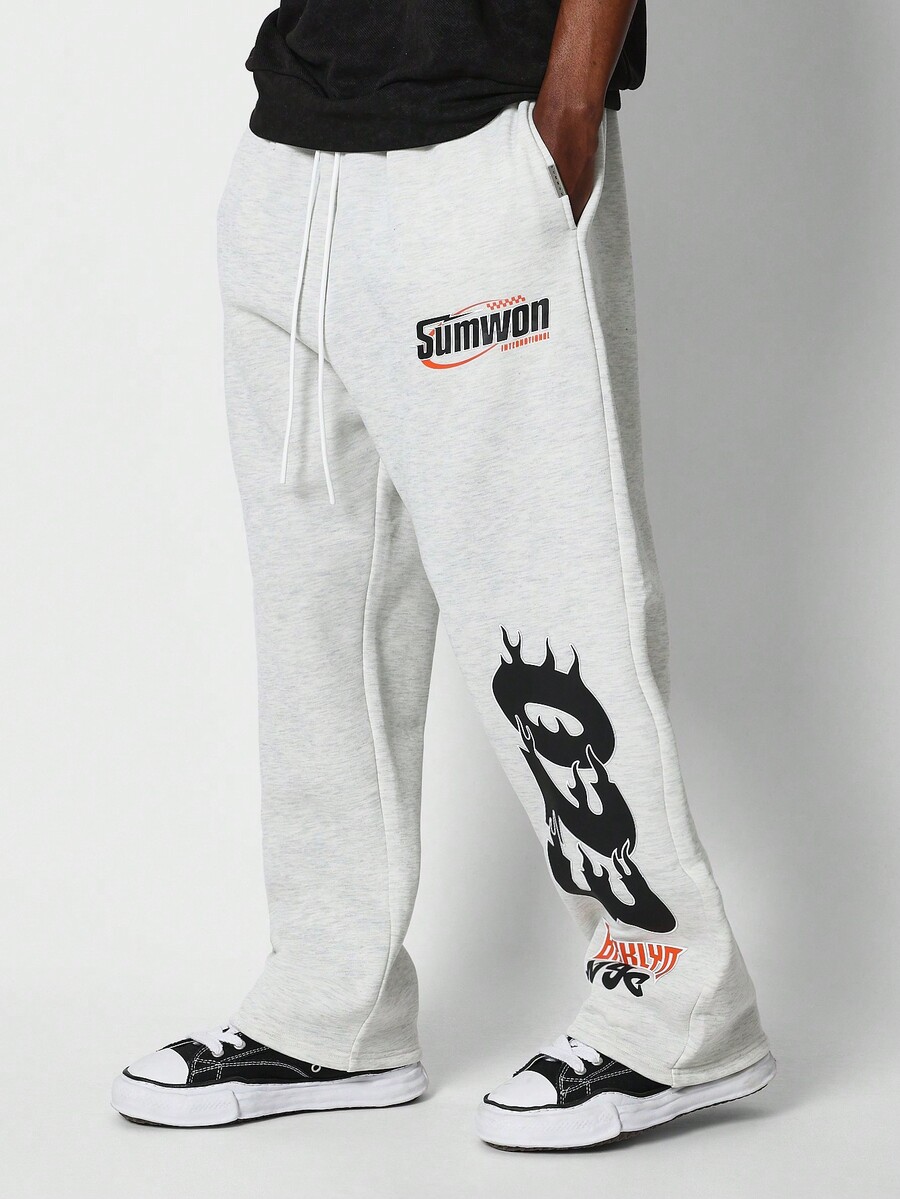 SUMWON Loose Fit Baggy Drop Crotch Joggers With Number Flame Print ...