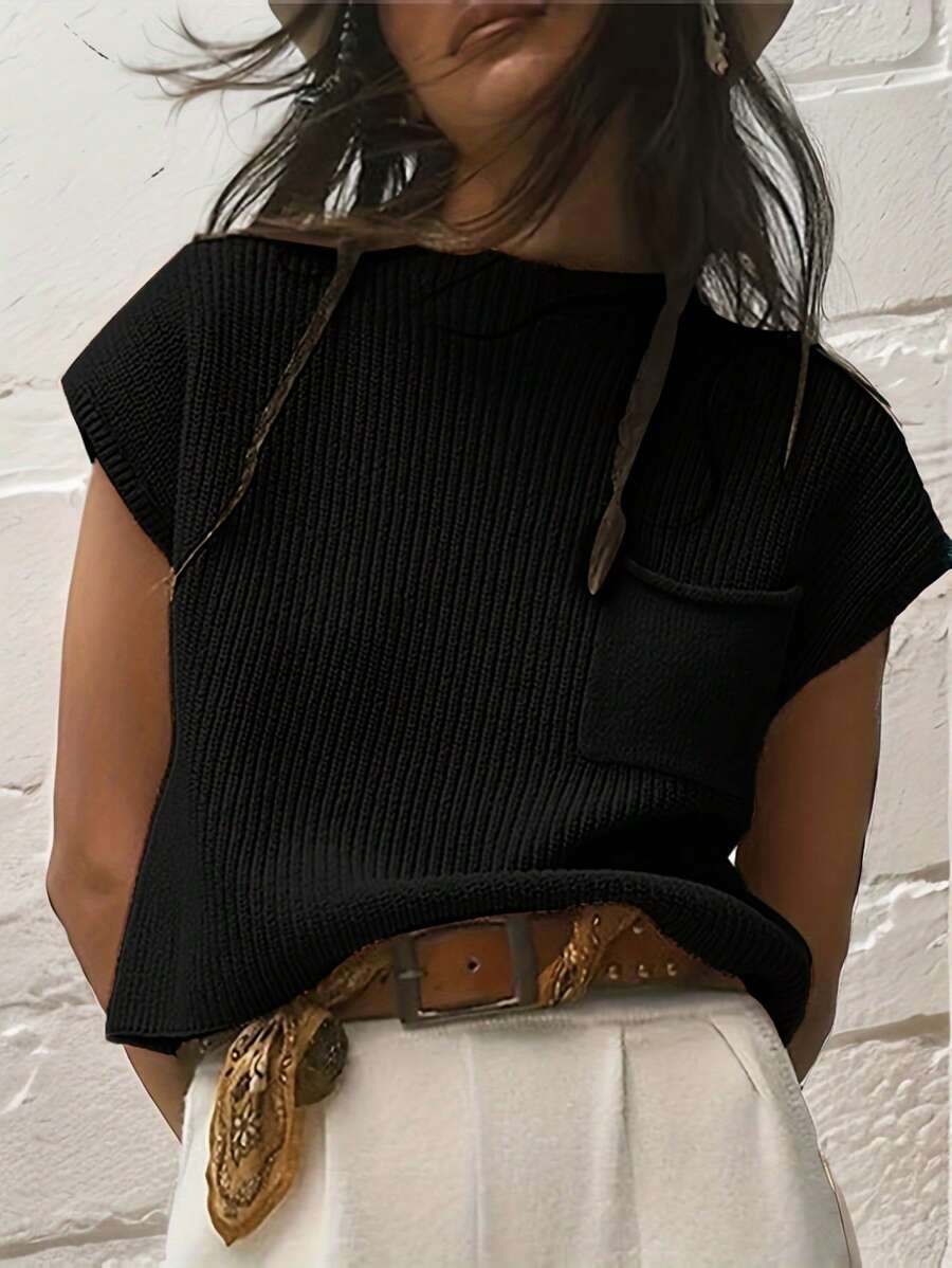 Chiquease Women's Summer Solid Color Batwing Sleeve Loose Knitted Top ...