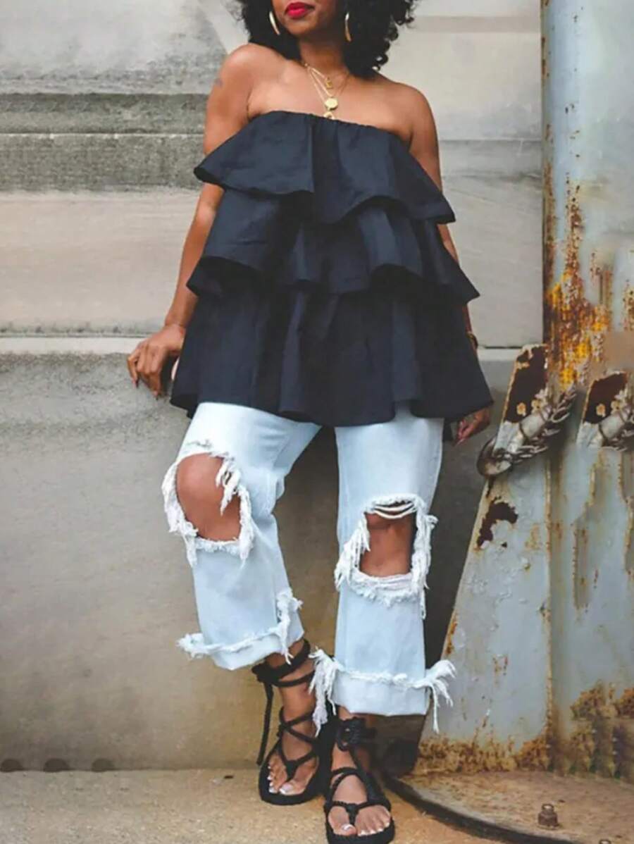 SHEIN Women's Summer Layered Ruffled Bandeau Top | SHEIN USA