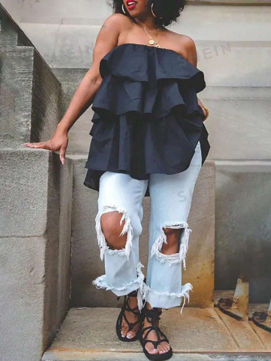 SHEIN Slayr Women's Summer Layered Ruffled Bandeau Top | SHEIN USA