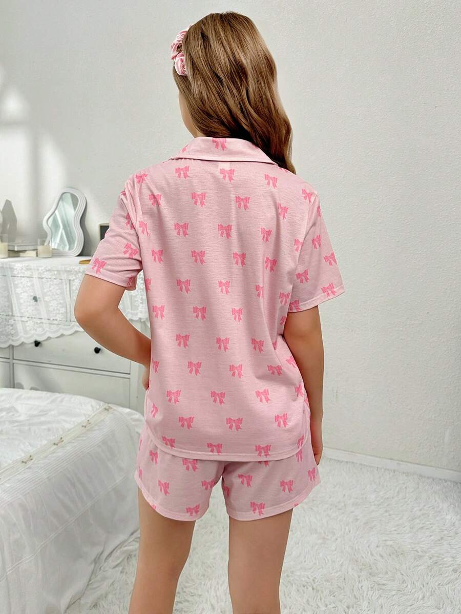 SHEIN Teen Girls Pajama Set, Pink Short Sleeve Cardigan And Shorts ...