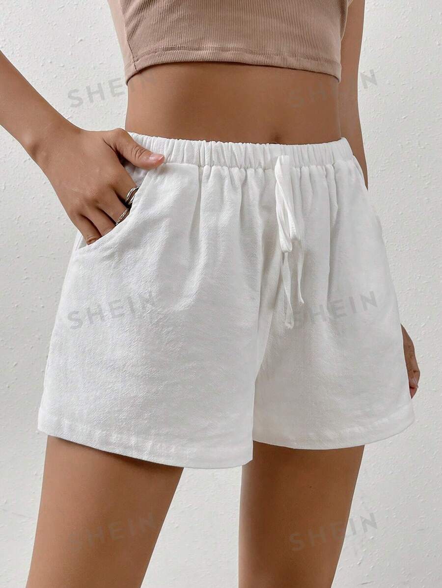SHEIN EZwear Solid Knot Front Florida Shorts | SHEIN UK