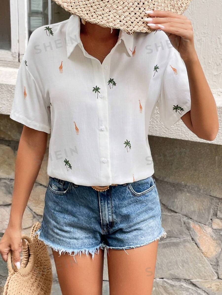 SHEIN Frenchy Comfy Texture, Summer Vacation Women's Short Sleeve Shirt ...