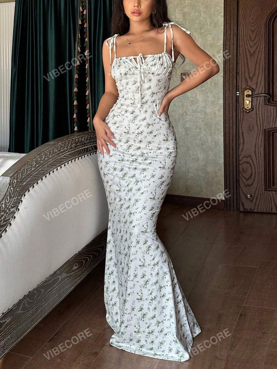 Women Floral Print Bodycon Sexy Fashion Spaghetti Strap Dress Elegant Party Vacation Festival ...